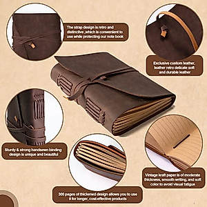 SHALORY Leather Journal Notebook for Men and Women - 5x7 inches Leather Bound Daily Notepad-300 Kraft Lined Pages Leather Notebook for Business, Travel, Diary, Sketchbook Gift. (5"x 7", Dark Brown)