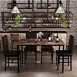 DKLGG Dining Table Set for 4, 5 Pieces Faux Marble Dining Set Kitchen Table and Chairs with 4 Leather Upholstered Chairs for Kitchen, Bar, Living Room, Breakfast Nook, Small Space