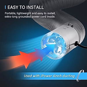 iPower 4 Inch Inline Booster Duct Fan 100 CFM HVAC Exhaust Ventilation Blower with Low Noise for Grow Tent, Basements, Bathrooms, Kitchens and Attics