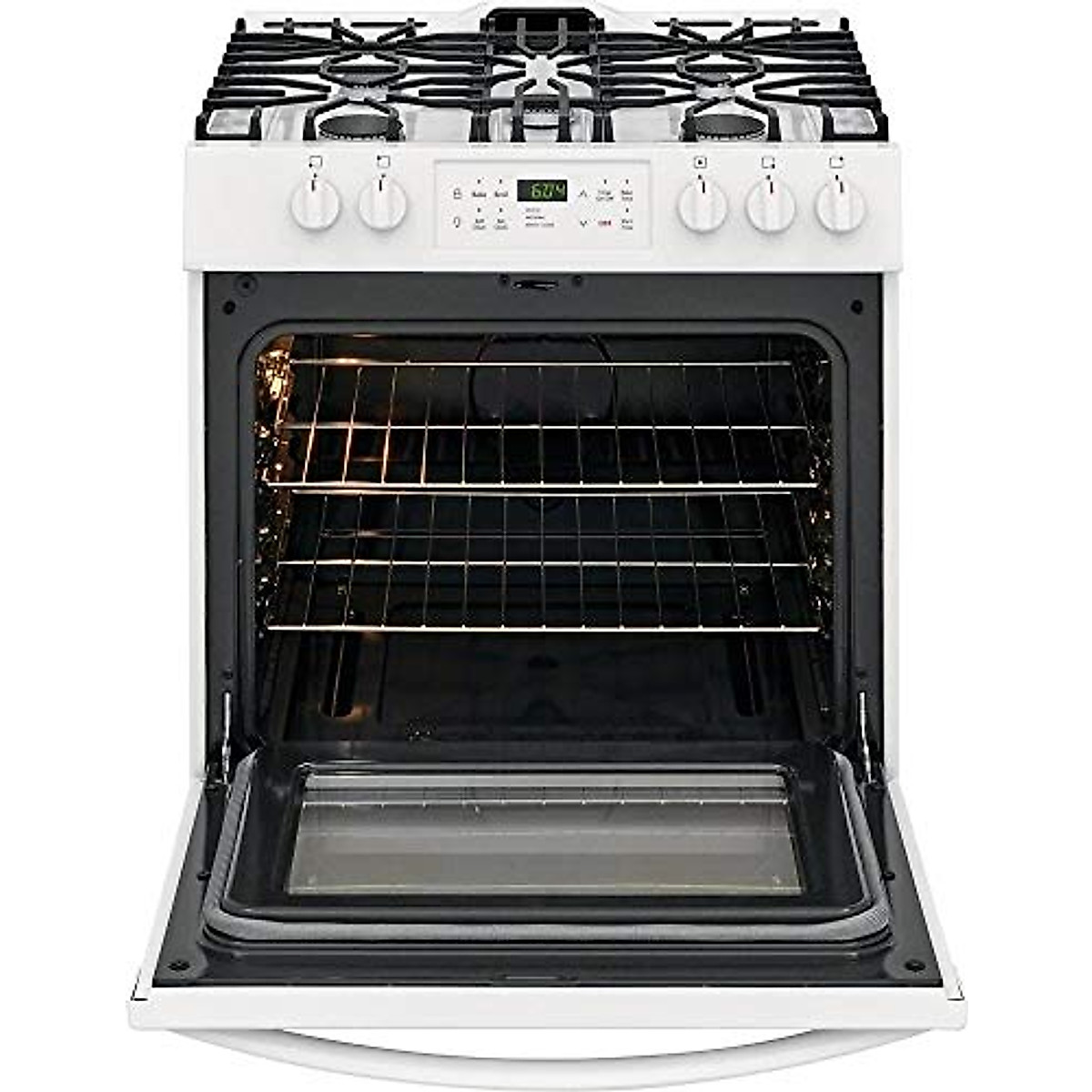 Frigidaire FFGH3054UW 30"" Slide-In Gas Range with 5 Burners 5 Cu. Ft. Oven Capacity Self Clean and Storage Drawer in White