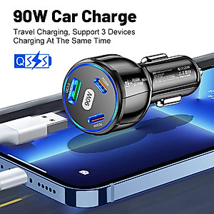 Car Fast Charger,90W Type C Car Charger Car Accessories, Car Accessories Cigarette Lighter USB Car Charger Compatible with iPhone 14/13/12/Mini/Pro/Pro Max (Black)