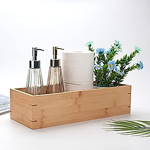 3Pcs Bamboo Bathroom Tray, Bathroom Organizer, Wooden Basket Tray for Counter Toilet Tank Top, Home Decor Wood Box for Toilet Paper Storage