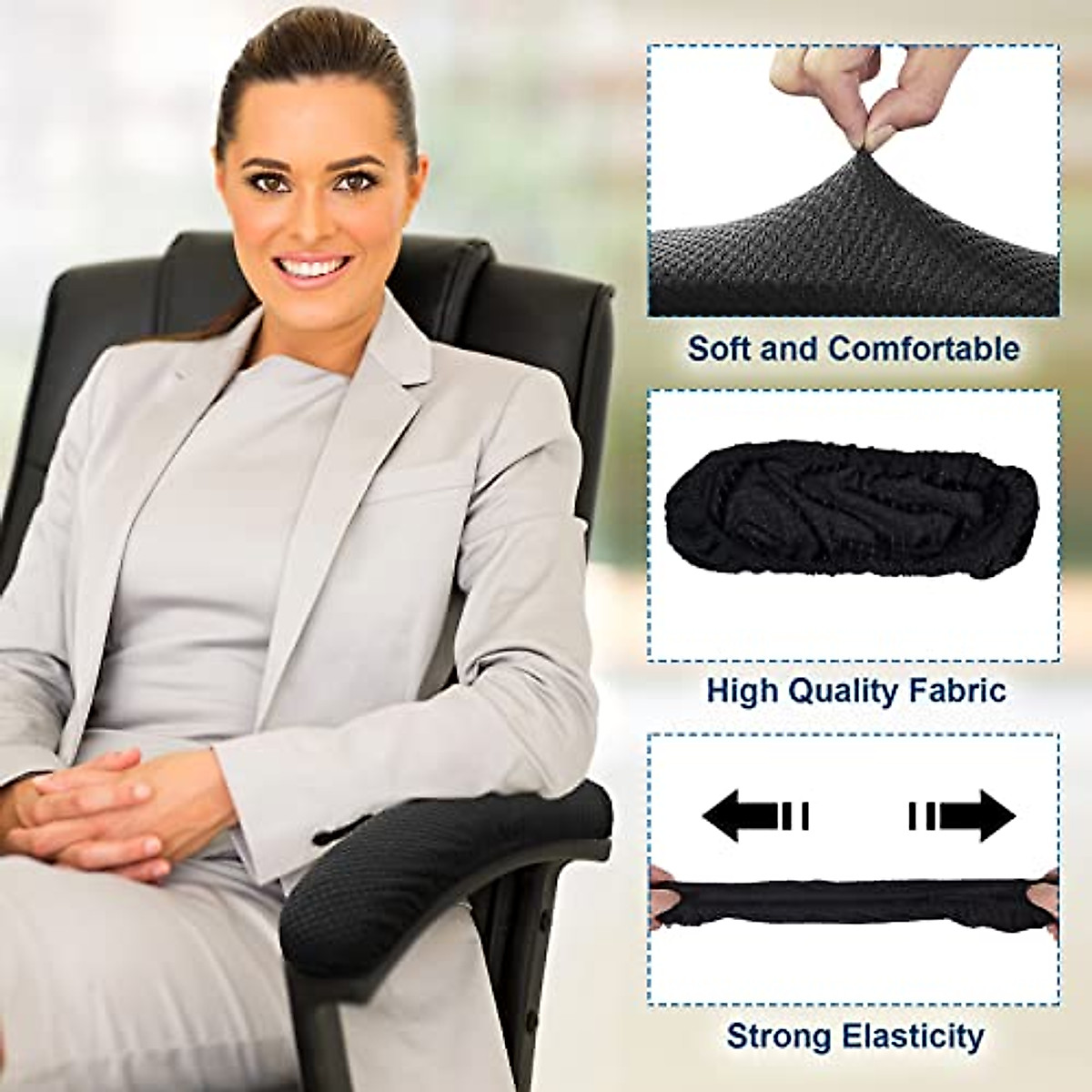 ROLVNHTV Office Chair Arm Cover Chair Armrest Covers Stretchable Pad Padded,Washable Elastic Computer Arm Protectors Rest Sleeves for Home Office Rotating (4 Pieces，Large)