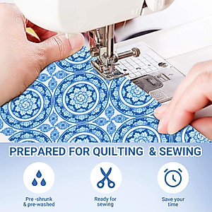 Bolsome 50Pcs Chinoiserie Jelly Polyester Fabric Roll White Blue Floral Quilting Strips Assorted Patterns Patchwork Craft Sewing Supplies for Quilters and Sewing Crafts, 39.37 × 2.55 Inch