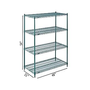 Nexel 21" x 48" x 54", 4 Tier Adjustable Wire Shelving Unit, NEXGuard Anti-Microbial Agent, NSF Listed Commercial Storage Rack, Poly-Green, Leveling feet