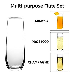 FAWLES Stemless Champagne Flutes Set of 12, Crystal Glass, 8 oz Champagne Glasses, Prosecco Mimosa Glasses Set