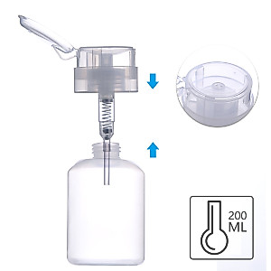 Biutee Cleaner Bottle Clear Bottle 1 PCS Push Down Empty Lockable Pump Dispenser Bottle for Nail Polish and Makeup Remover 200ml (1 PCS)