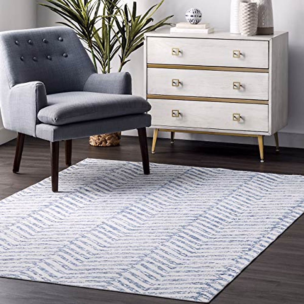 nuLOOM Rosanne Machine Washable Geometric Area Rug, 5' x 8', Blue