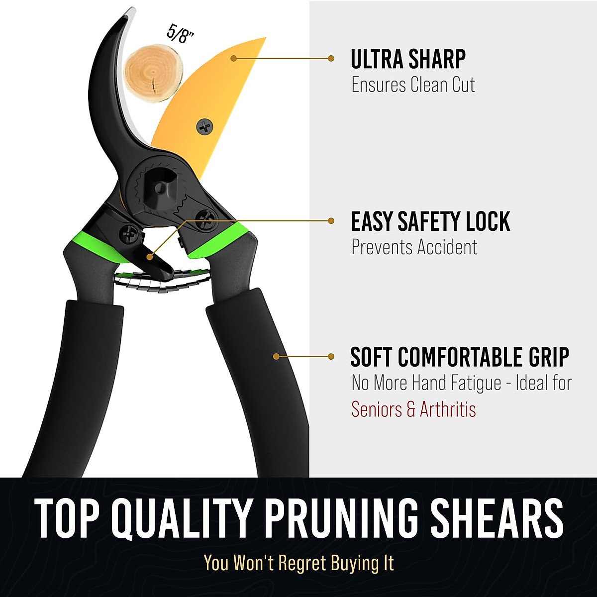 GrowIt 8.5" Professional Titanium Bypass Pruning Shears (T13)- Super Sharp Premium Garden Shears, Pruning Shears For Gardening, Garden Hedge Clippers Handheld Pruners - Garden Scissors Heavy Duty Tool