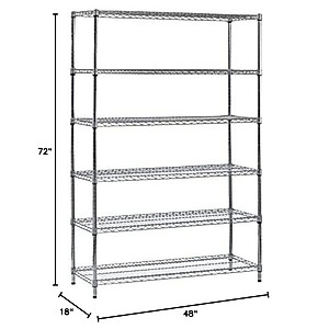 Muscle Rack WS481872-Z Steel Shelving Unit, 6 Shelf, 48" Width, 72" Height, 18" Depth, Zinc