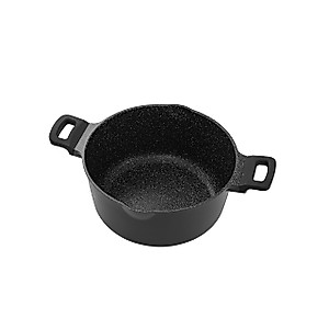 9.5 Inch Non Stick Pan Casserole Pot with Lid & Pour Spout - Lightweight 4.27 Quart Granite Coated Soup Pot Comfort Grip Handle - Induction Compatible PFOA Free Non Stick Pots (Black)