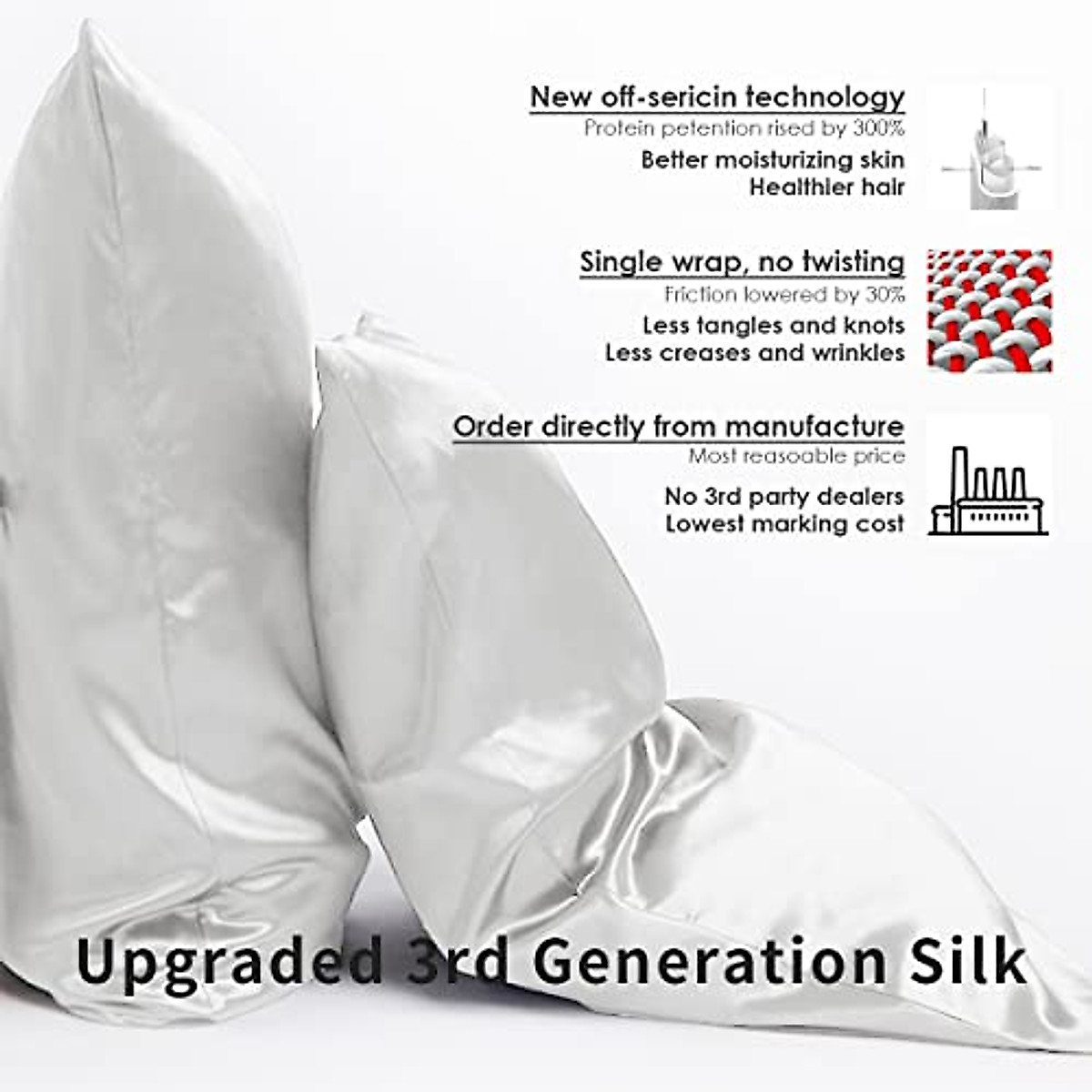 PROMEED 23 Momme White Silk Pillowcase for Hair and Skin, 100% Natural Mulberry Silk Pillow Case for Sensitive Skin, Breathable and Soft Acne Pillowcase (Standard 20"x26", White)