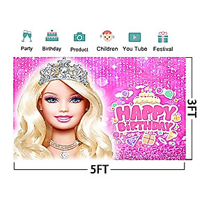 Pink Backdrops for Barbie Birthday Party Decorations Supplies Barbie Baby Shower Photo Background for Girl Birthday Party Cake Table Decorations Barbie Birthday Banner 5x3ft