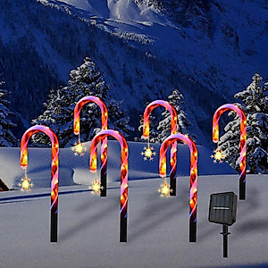 CENGNIAN Solar Garden Lights Outdoor Decor, Candy Cane Outdoor Landscape Lights 15in, 8 Pack LED Lighted Christmas Path Lights String End-to-End Plug in Waterproof Outside Candy Xmas Decorations