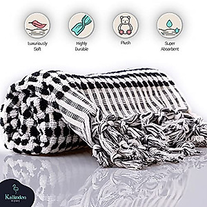 Organic Turkish Cotton Hand Towels for Bathroom | Oversized - 17 x 35 Inches | Large Soft Plush Fluffy Highly Absorbent Towels for Kitchen, Hand and Face (Black, Hand Towel)