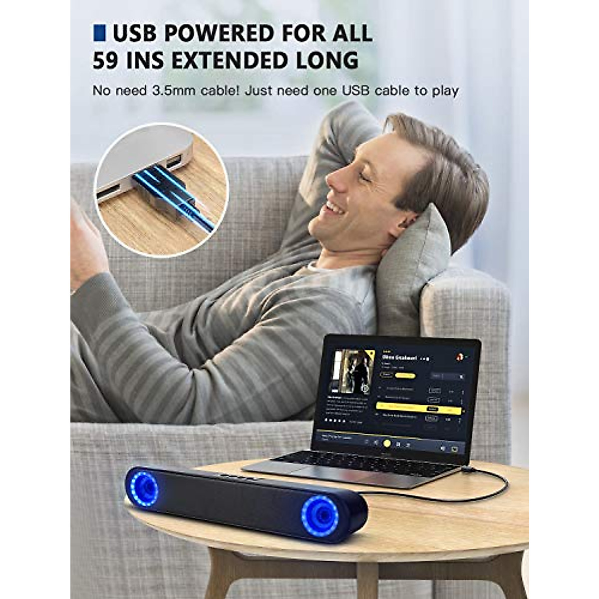 LENRUE Computer Speakers, USB Powered PC Speakers for Desktop Computer Laptop, iMac, Tablet, PS with Lights, Plug and Play (USB-Black)