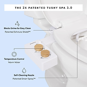 Tushy 3.0 Spa Bidet Attachment. Cool to Warm Water Temperature Control, Self Cleaning Fresh Water Sprayer, Adjustable Pressure Nozzle & Angle Control (Requires Sink Access for Warm Water), Bamboo