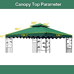 DockMoor 118"x118" Gazebo Canopy Top Replacement 10x10 Canopy Cover 2 Tier (Green-Wave Edge)