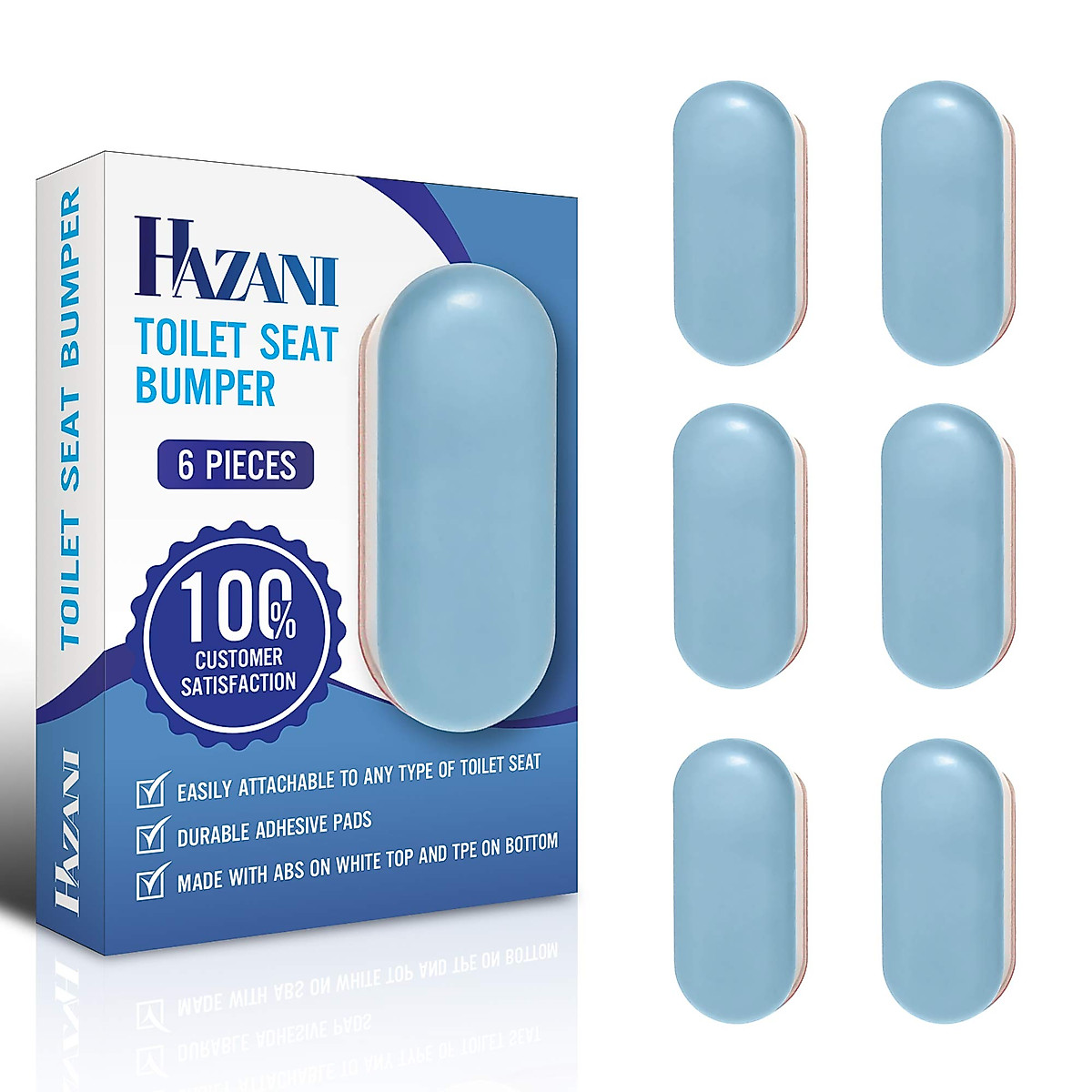 Strongest Adhesive Toilet Seat Bumper Replacement Kit for Bidet, Blue Bottom Universal Toilet Lid Bumper Rubber for Families, Hotels, Hospitals, School Toilet Seats (6 Pack)