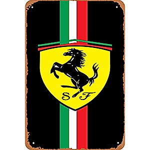 Scuderia Ferrari F1 Logo Design with Italy Flag Poster Metal Tin Sign 8" x 12" Vintage Retro Man Cave Wall Decor