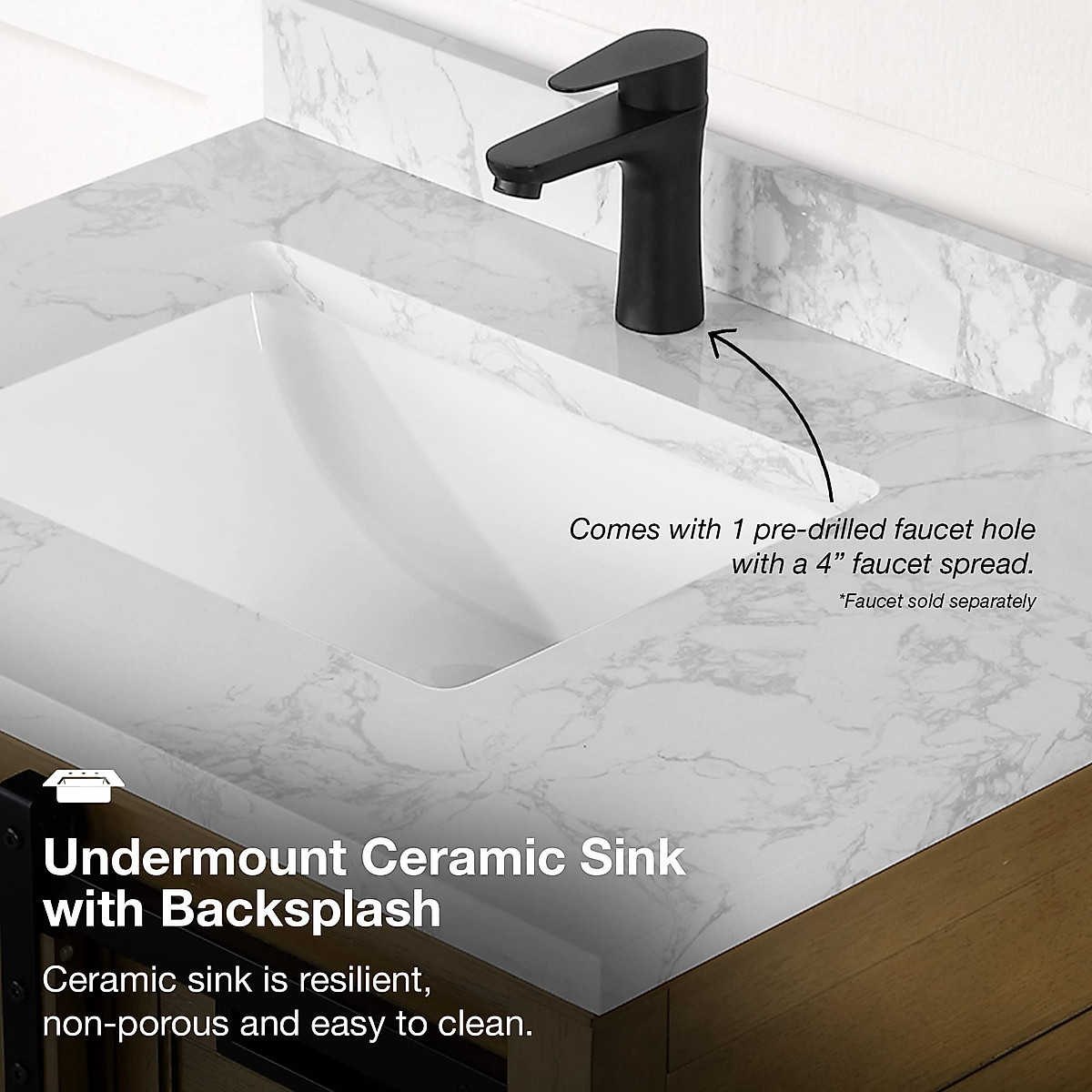 OVE Decors 30 in. Single Undermount Sink Bathroom Barn Door Vanity with Cloudy Cultured Marble Countertop, White Finish and Black Hardware