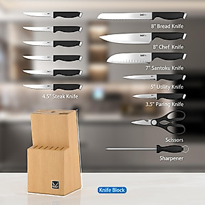 Petalirs Knife Set, 14 Pieces Kitchen Knife Set with Wooden Block, Dishwasher Safe, German Stainless Steel Knife Block Set
