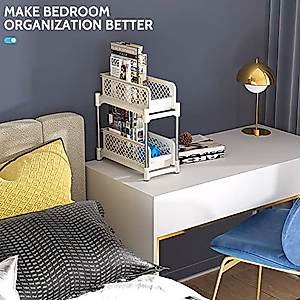 Under Sink Organizers and Storage, Bathroom Organizer with Pull Out Drawer, 2 Tier Sliding Cabinet Basket Organizer Drawer, Storage Shelf for Kitchen Bathroom Cleaning Supplies Organizer, 2 Pack,White