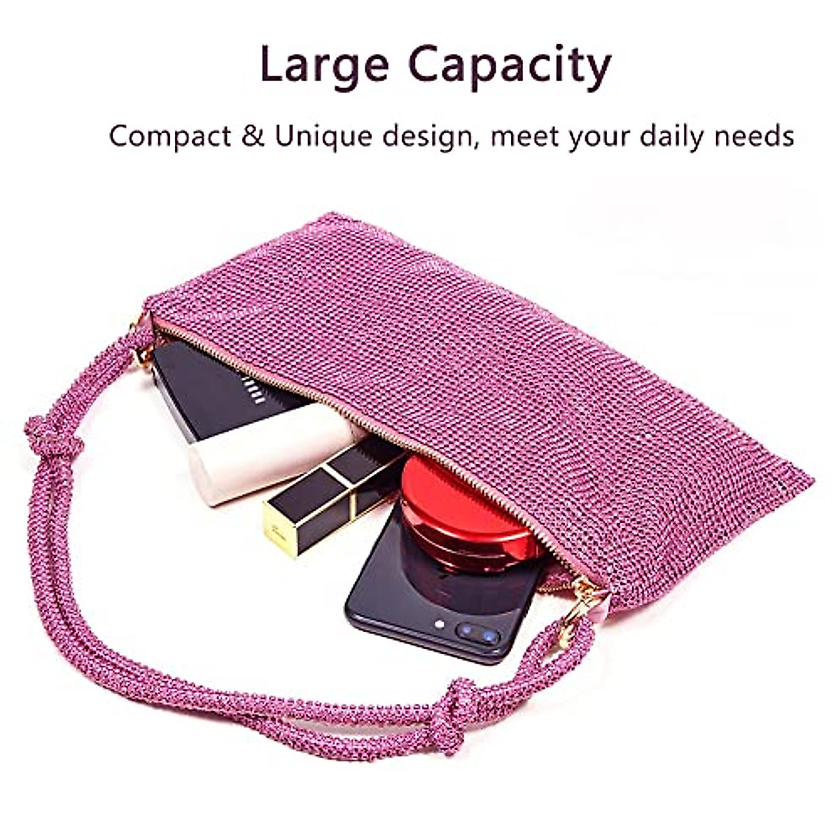 miscloder Rhinestone Purses for Women Evening Sparkly Gold Clutch Purse Chic Silver Hobo Bag for Wedding Party Prom (Pink)