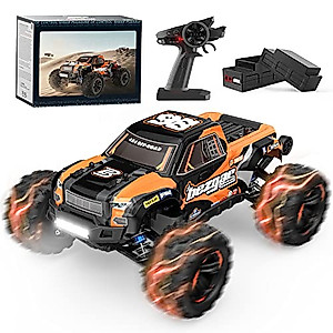 BEZGAR 1:16 Scale High Speed RC Cars | HP161 4X4 Off-Road Electric RC Trucks, Waterproof Hobby Grade Remote Control Cars - All Terrain Toy Truck with Upgrade Chassis Two Batteries for Kid Adults