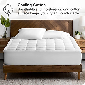 Bare Home Twin XL Mattress Pad Cotton Top - Fitted Mattress Cover - Cooling Breathable Air Flow - 8" to 21" Deep Pocket - Mattress Pad Protector - Soft Noiseless Mattress Topper (Twin XL)