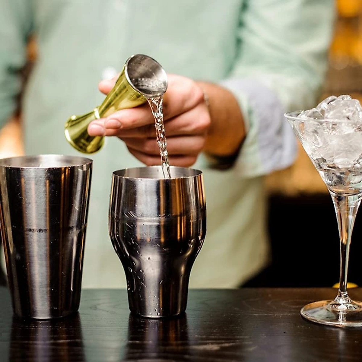 2 PCS Japanese Style Double Jigger, findTop 1oz / 2oz Stainless Steel Measure Liquor Cocktail Jiggers with Interior Measurements (Gold)