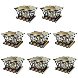 iGlow 8 Pack Japanese Style Vintage Bronze 6 x 6 Solar Post Light SMD LED Deck Cap Square Fence Outdoor Garden Landscape PVC Vinyl Wood