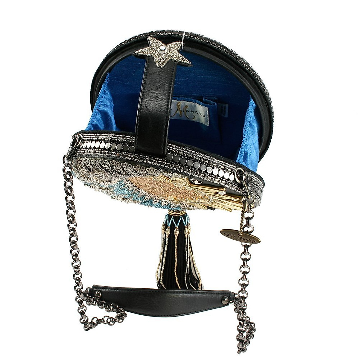 Mary Frances Day To Night Celestial Sun and Moon Beaded Round Crossbody Handbag, Multi