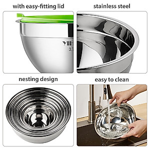 YIHONG 7 Piece Mixing Bowls with Lids for Kitchen, Stainless Steel Mixing Bowls Set Ideal for Baking, Prepping, Cooking and Serving Food, Nesting Metal Bowls for Space Saving Storage
