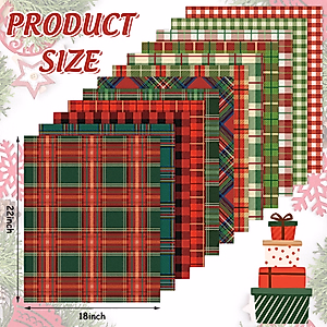 Whaline 12Pcs Christmas Cotton Fabric Bundles Buffalo Plaid Xmas Fat Quarters Red Green Checkered Printed Sewing Fabrics for DIY Handmade Crafting, 18 x 22 Inch