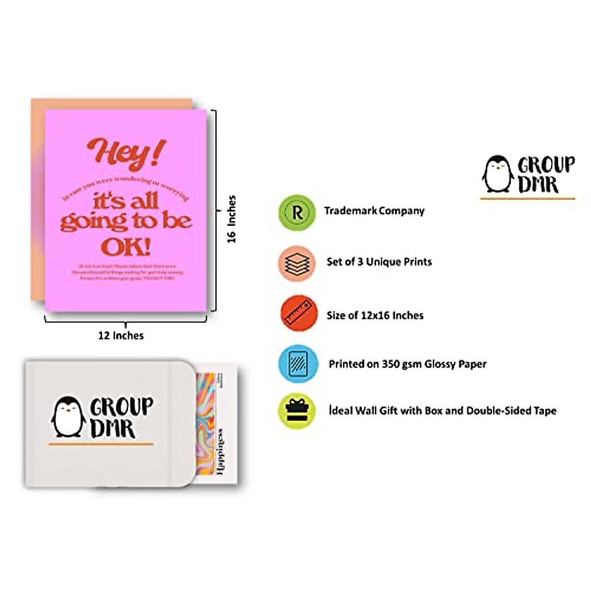 Affirmations Preppy Room Decor Aesthetic - 12x16 Inches Unframed Set of 3 Posters for Room Aesthetic - Inspirational Wall Art Room Decor for Teen Girls - Affirmation Wall Decor Living Room - Abstract Wall Art Bedroom - Apartment Decor - Pink Room Decor -