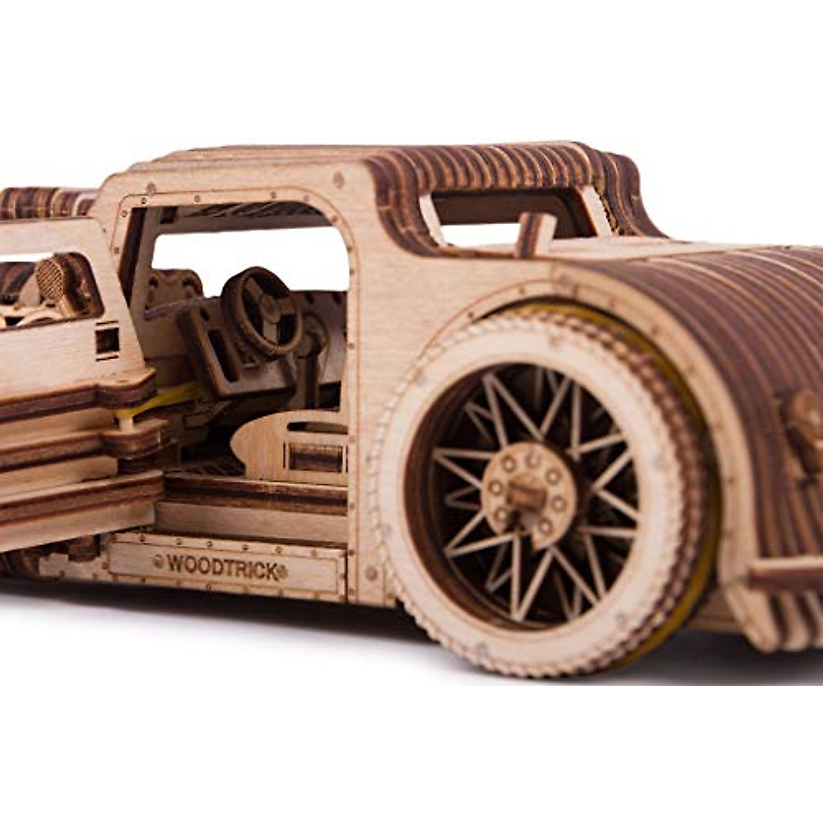 Wood Trick Hot Rod Wooden Model Car Kit to Build - Rides up to 32 feet - Detailed - 3D Wooden Puzzles for Adults and Kids to Build - Engineering DIY Mechanical Wood Model Kits for Adults