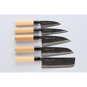 Seki Sanbonsugi Japanese Utility Chef Kitchen Knife, KUROUCHI Carbon Tool Steel Deba Knife, Shiraki Wooden Handle, 150 mm (5.9 in), Made in Seki Japan