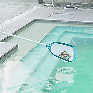 POOLWHALE Upgrades Swimming Pool Telescopic Leaf Net Skimmer Rake with Adjustable Aluminum Pole and Nylon Medium Fine Mesh for Cleaning Swimming Pools, Hot Tubs, Spas and Fountains