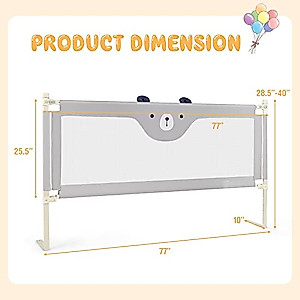 HONEY JOY Bed Rail for Toddlers, 77-in Extra Long, Portable Safety Bed Guardrail w/Double Safety Child Lock, Foldable Baby Bed Rail Guard, Fit King & Queen Full Twin Size Bed Mattress (77 INCH, Gray)