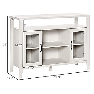 HOMCOM Farmhouse Sideboard Buffet Cabinet, Coffee Bar Cabinet with Storage Shelves, Kitchen Cabinet with 2 Framed Glass Doors and Anti-Topple, White