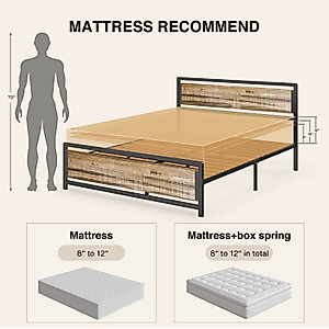 Gizoon Queen Metal Platform Bed with Wooden Headboard, 15 Inch Iron Slats, Large Under-Bed Storage, No Noise, No Box Spring Needed, Easy Assembly, Grey