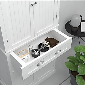 DalyLuxa 72" Freestanding Kitchen Pantry Storage Cabinet with Doors and 5 Adjustable Shelves, Tall Cupboard with Large Drawer for Dinning Room, Laundry Living Room, White