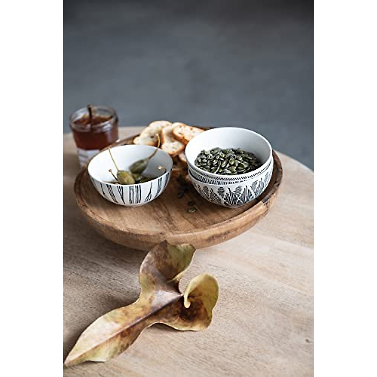 Bloomingville Round Natural Mango Wood Footed Cake Stand Bowl, Pack of 1