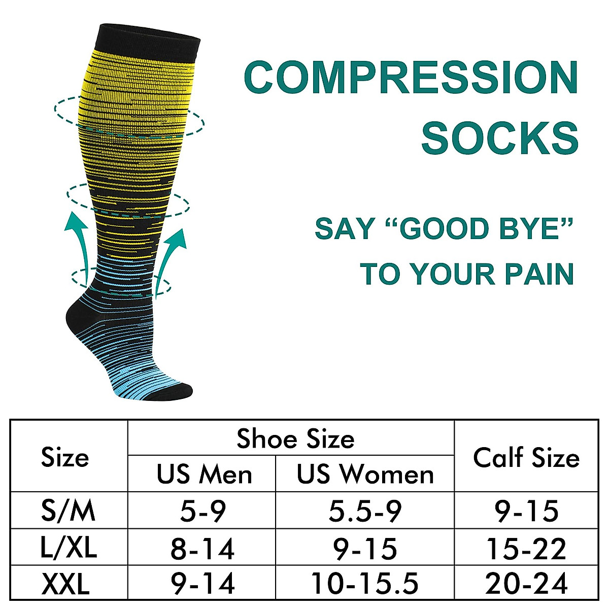 Double Couple 7 Pairs Copper Compression Socks for Men Women 20-30 mmHg Knee High Stockings