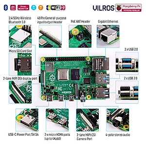 Vilros Basic Starter Kit for Raspberry Pi 4 with Fan Cooled ABS Case Includes Raspberry Pi Board and 7 Accessories (1GB, Clear Transparent Case)