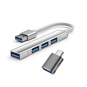 JIALUU 4 Ports USB Hub, with USB Female to Type C Male Adapter, USB 3.0 Fast Data Transfer USB Splitter, Compatible for Laptop,PC,MacBook, Mac Pro, Mac Mini, Mobile HDD, Surface Pro and More……