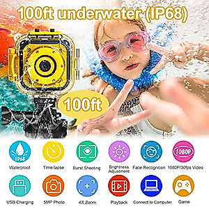 PROGRACE Kids Camera Waterproof Toy - Children Digital Action Camera for Boys Girls Age 3 4 5 6 7 8 9 10 11 12 Years Old Birthday Gift Toddler Pool Toys for Boys Age 6-8 Games Camera
