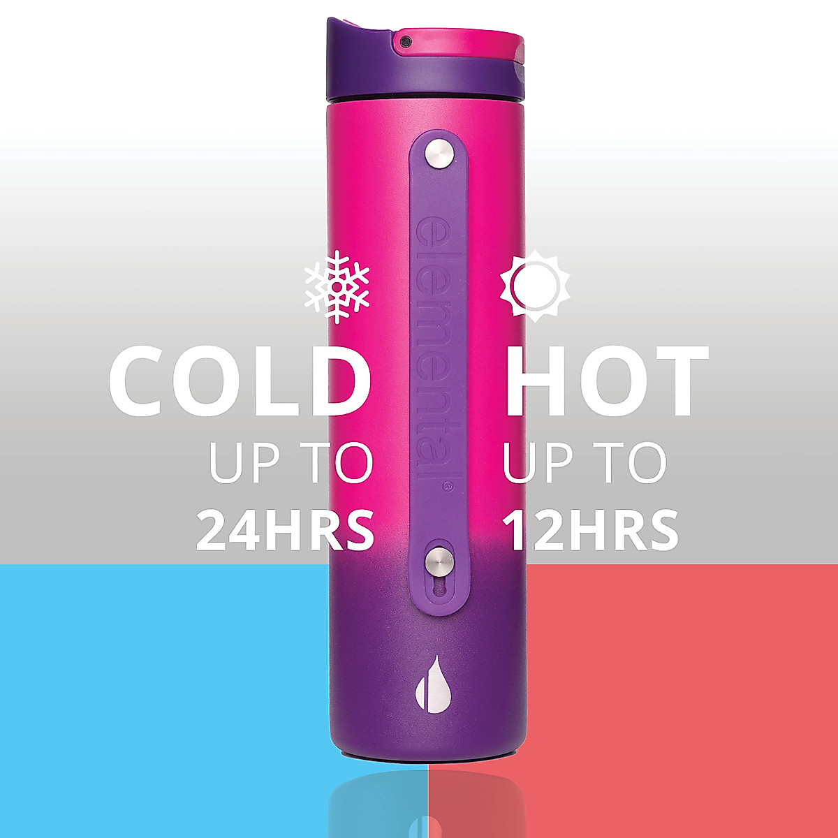 Elemental Iconic 20 oz Water Bottle with Straw Lid, Slim Insulated Water Bottles, Triple Wall Vacuum Stainless Steel Thermos, Reusable Metal Water Flask for Gym, Travel, & Sports - Berry Blast