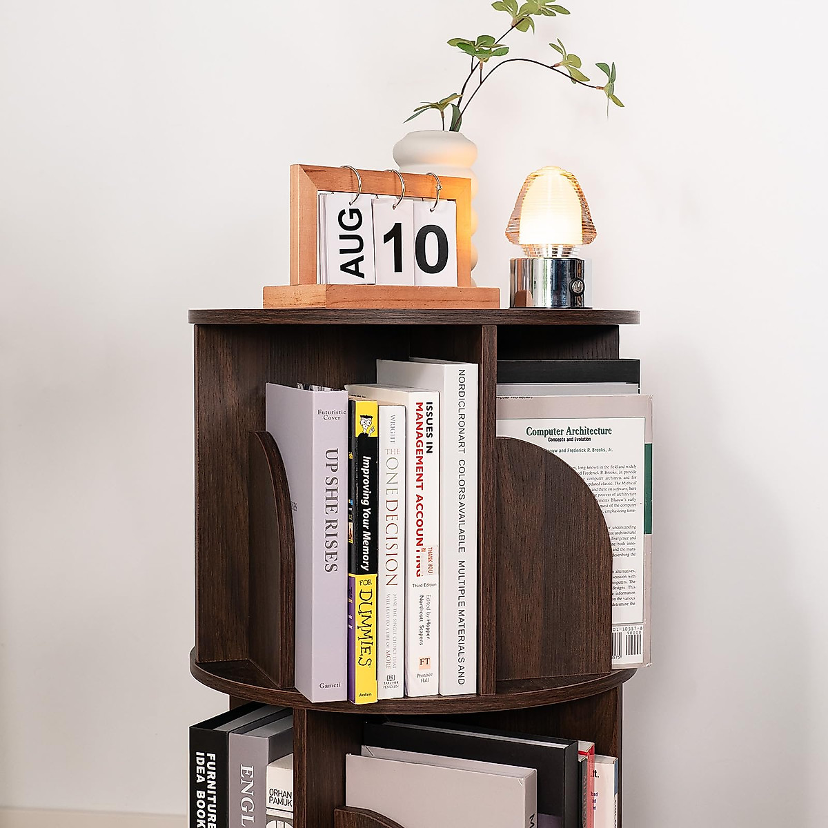 Rotating Bookshelf, Small Corner Bookshelf for Small Space, 360 Display Floor Standing Bookcase Storage Rack, Wood Narrow Book Shelf Organizer for Bedroom, Living Room (15.74"D x 15.74"W x 25.19"H)